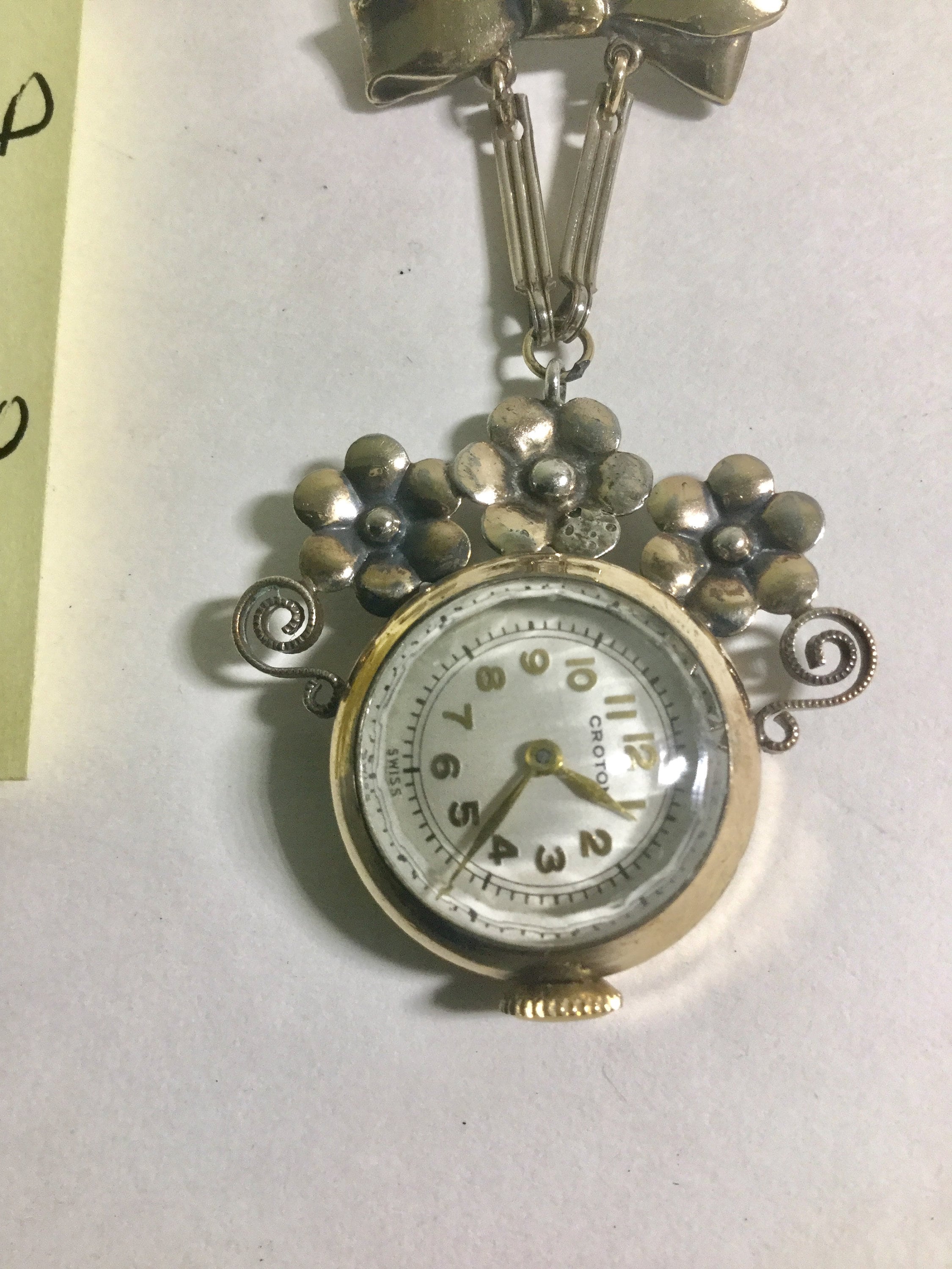 1930s Croton Hand Wind Watch Brooch Gold Filled 34mm 2 1/4 inches long