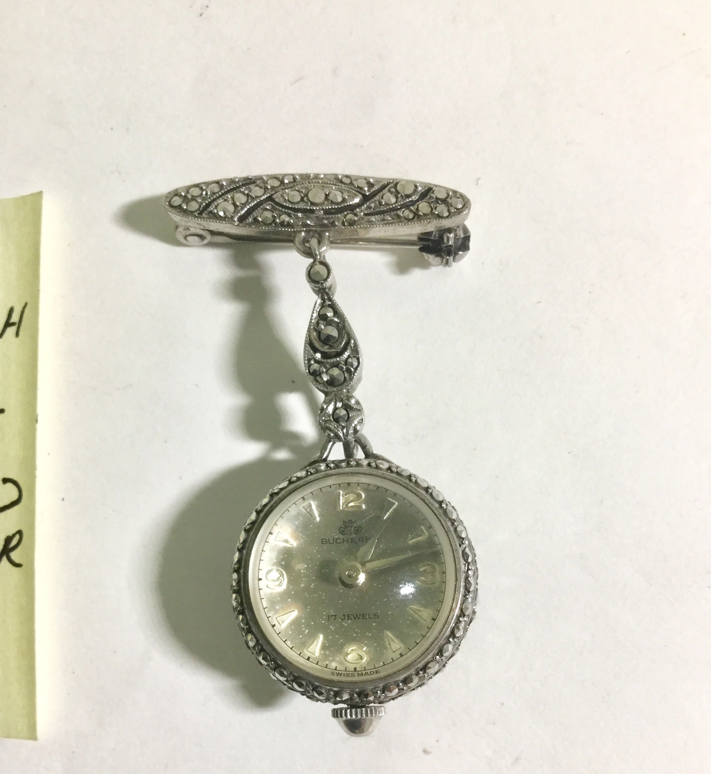 1920s Ball Watch Brooch 800 Silver Marcasite Hand Wind 21mm ball 26mm ...