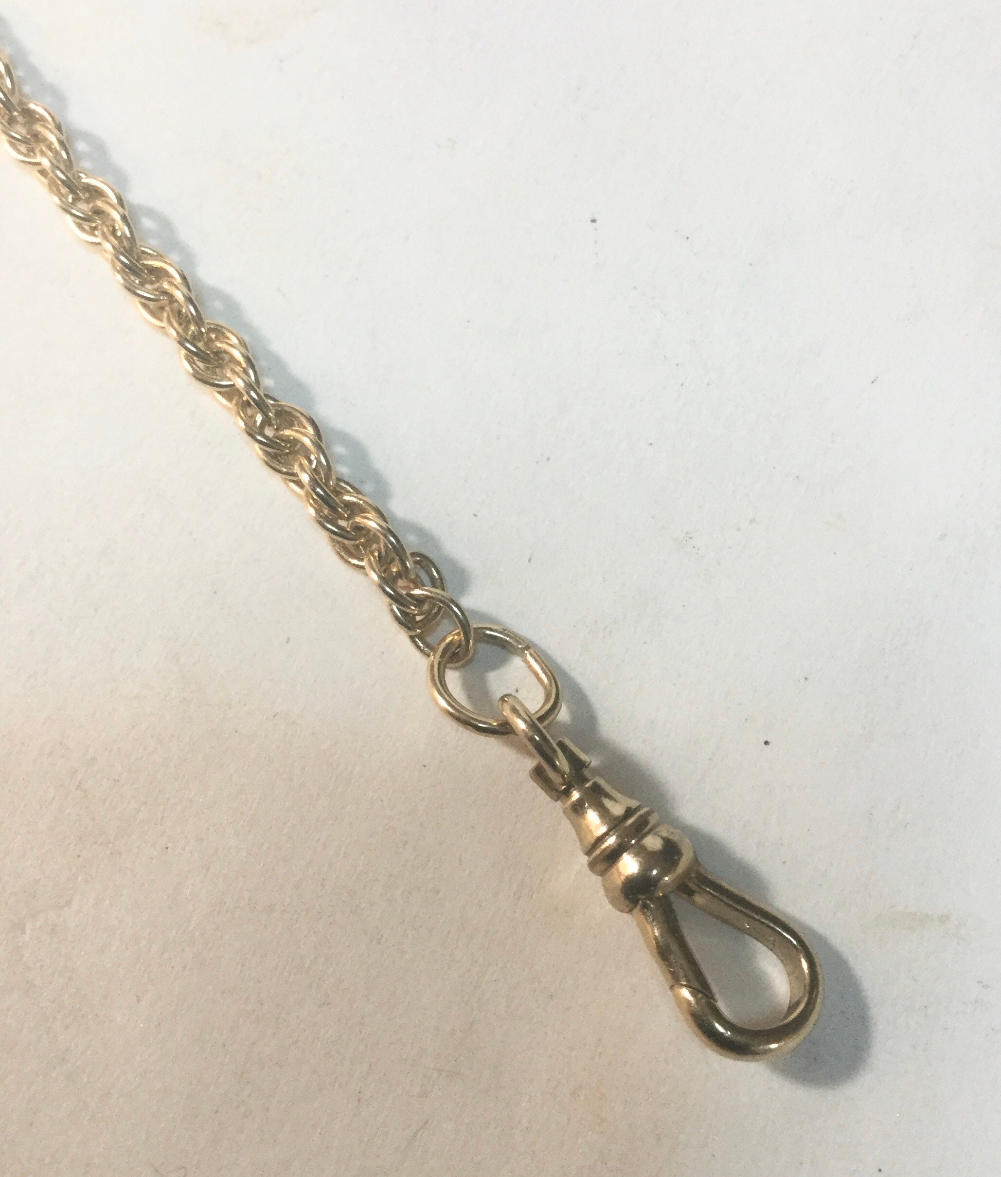 1980s Gold Plate Rope Pocket Watch Chain 7 1/2” 4mm