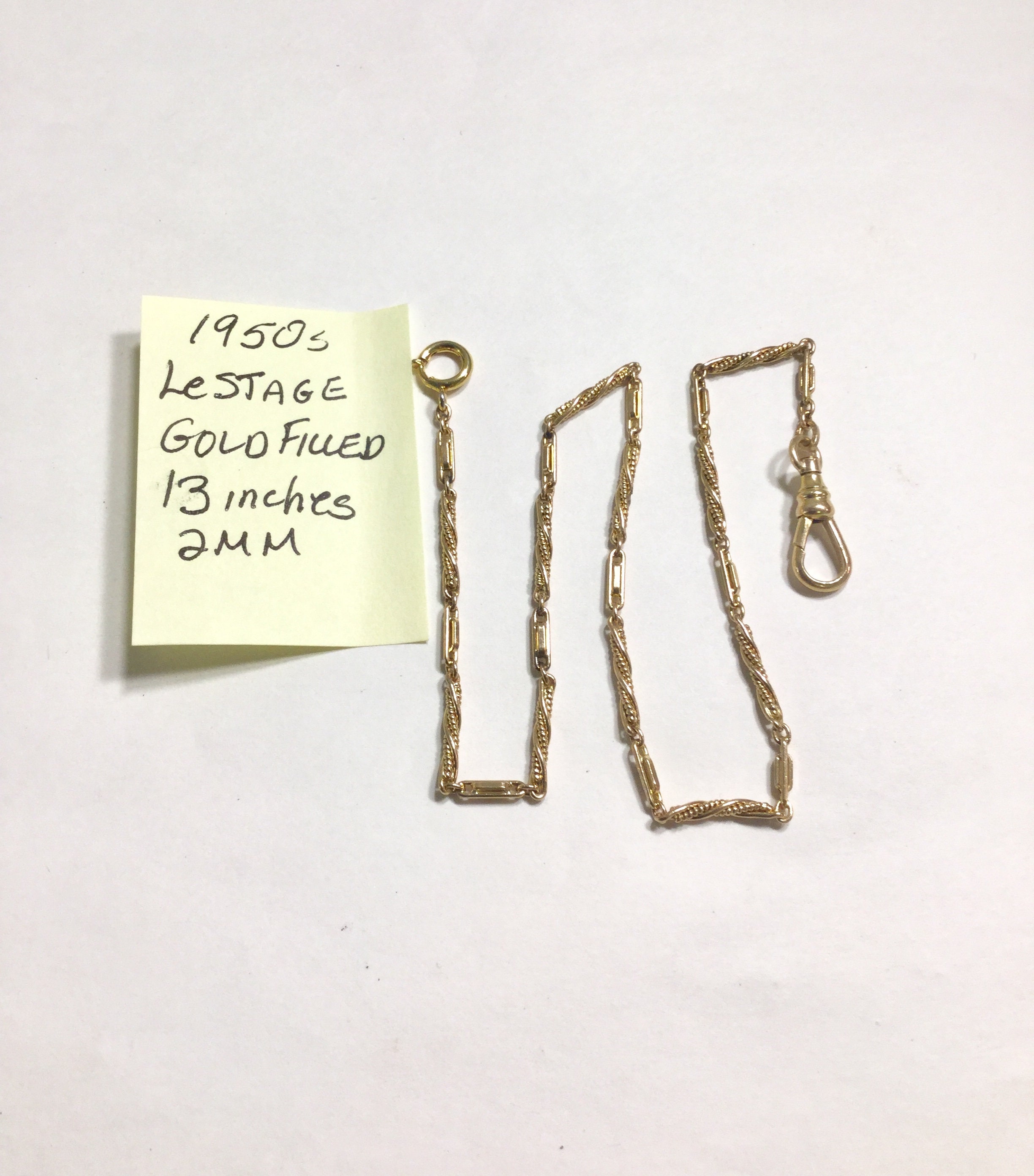 1950s Lestage Pocket Watch Chain 13 inches 2mm Gold Filled