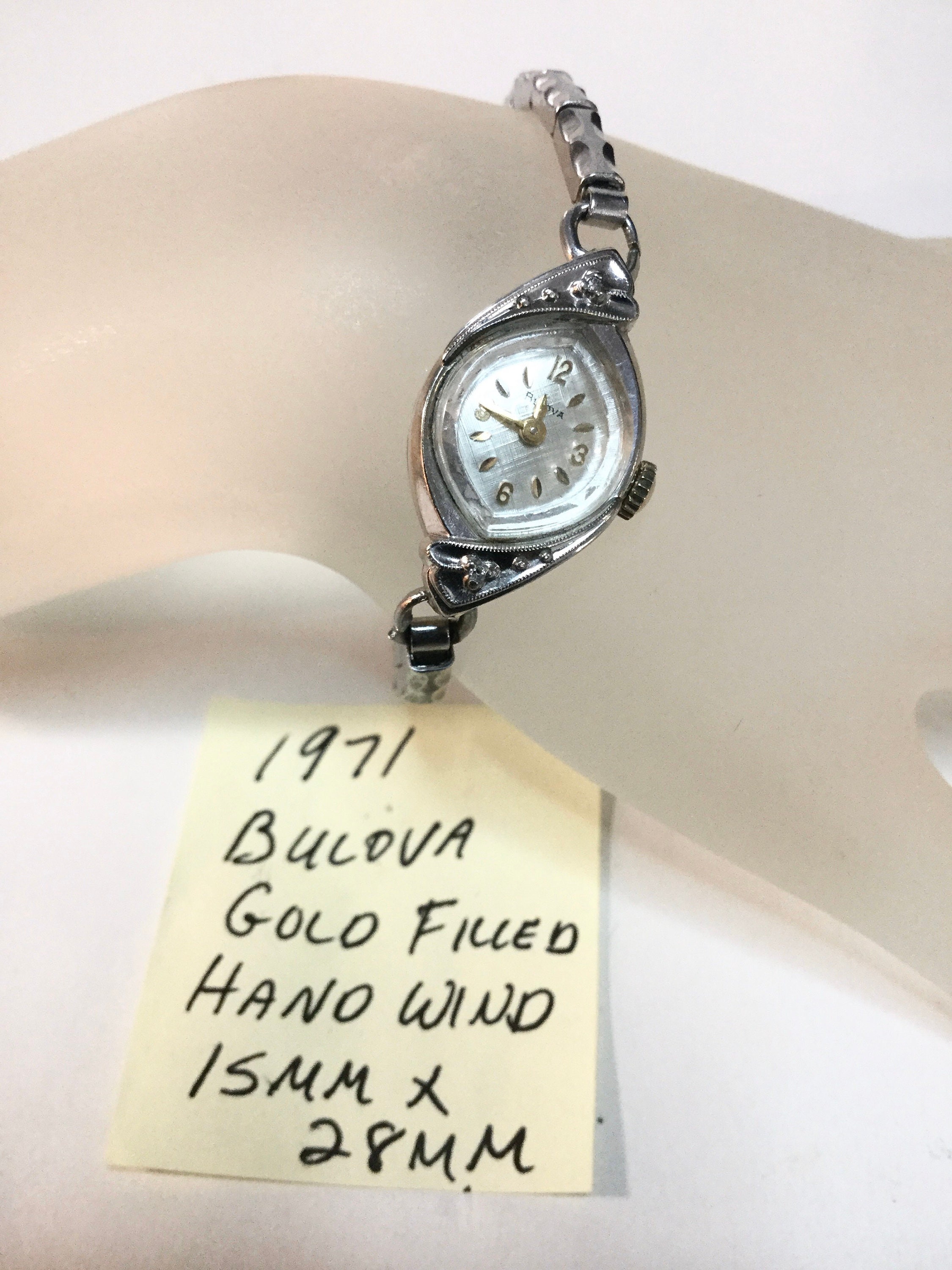 1971 Bulova Hand Wind Ladys Gold Filled Wristwatch 15mm by 28mm with ...
