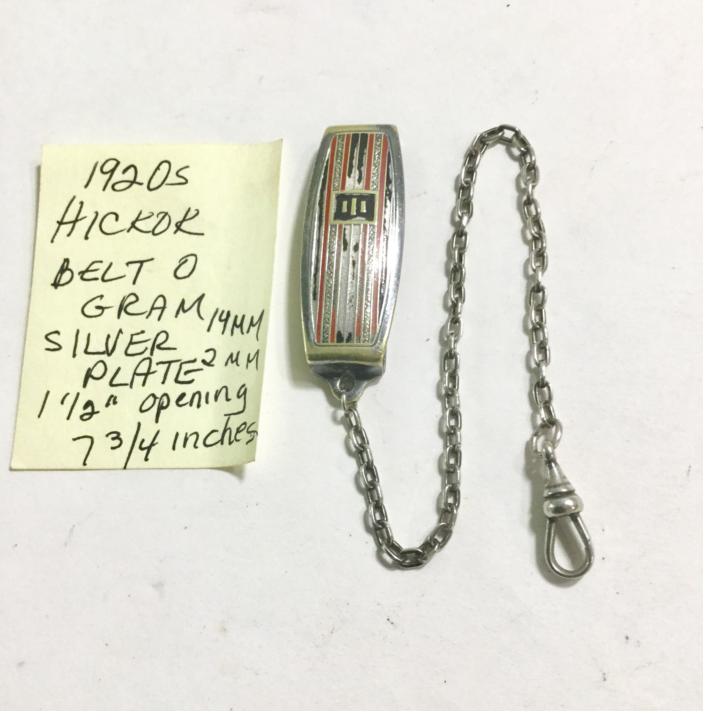 1920s Hickok Belt O Gram Silver Plate Pocket Watch Chain 7 3/4 Inches