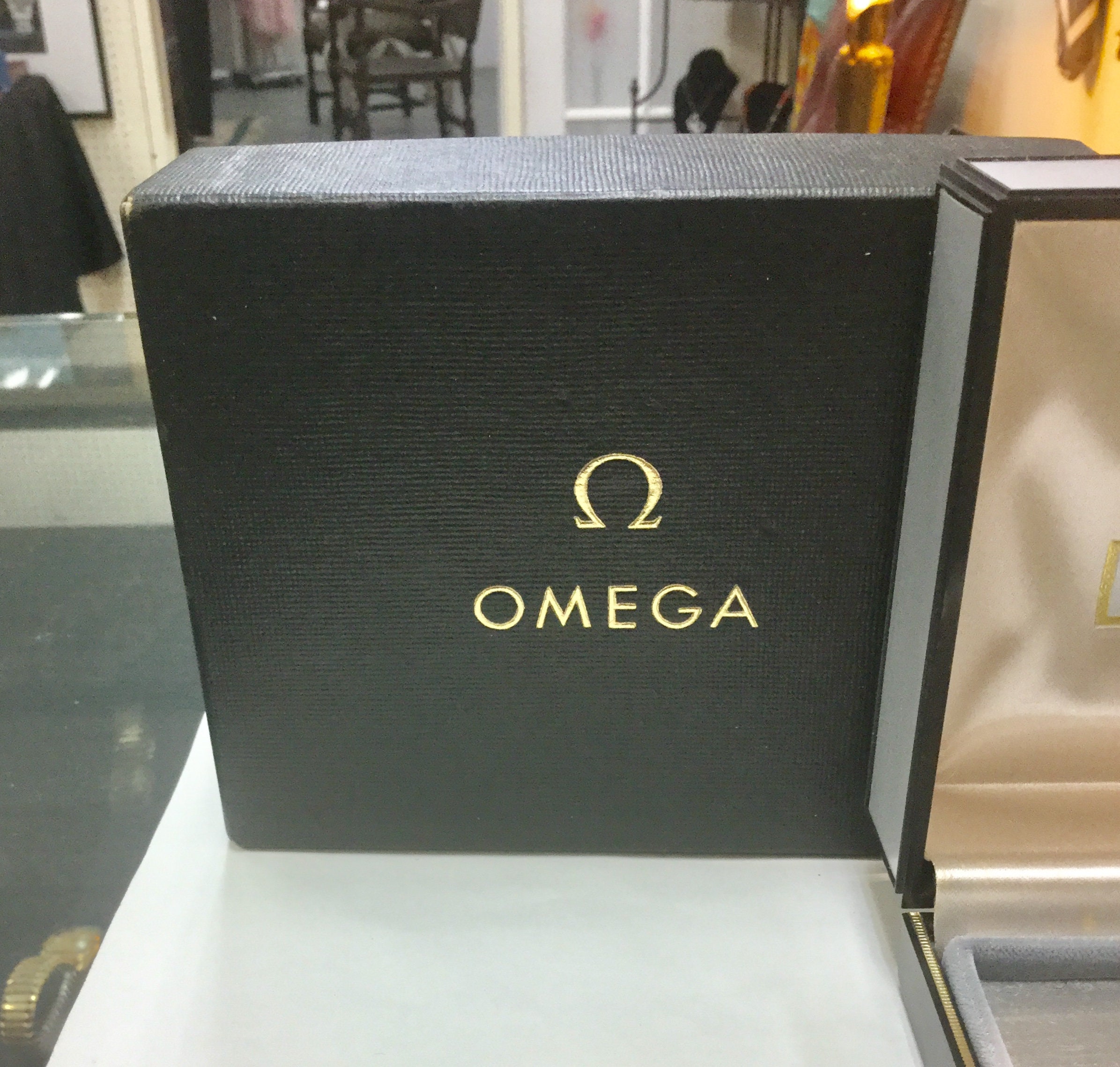 1960s Omega Wristwatch Inner and Outer Box 5 1/2 x 4 1/2 x 2 inches