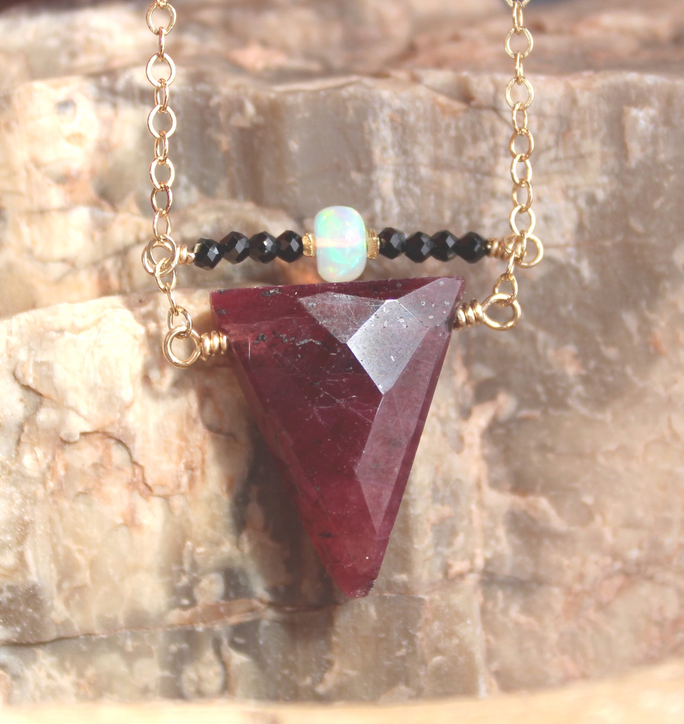 Ruby Necklace Ruby Triangle Shaped Necklace Gemstone Bar - Etsy