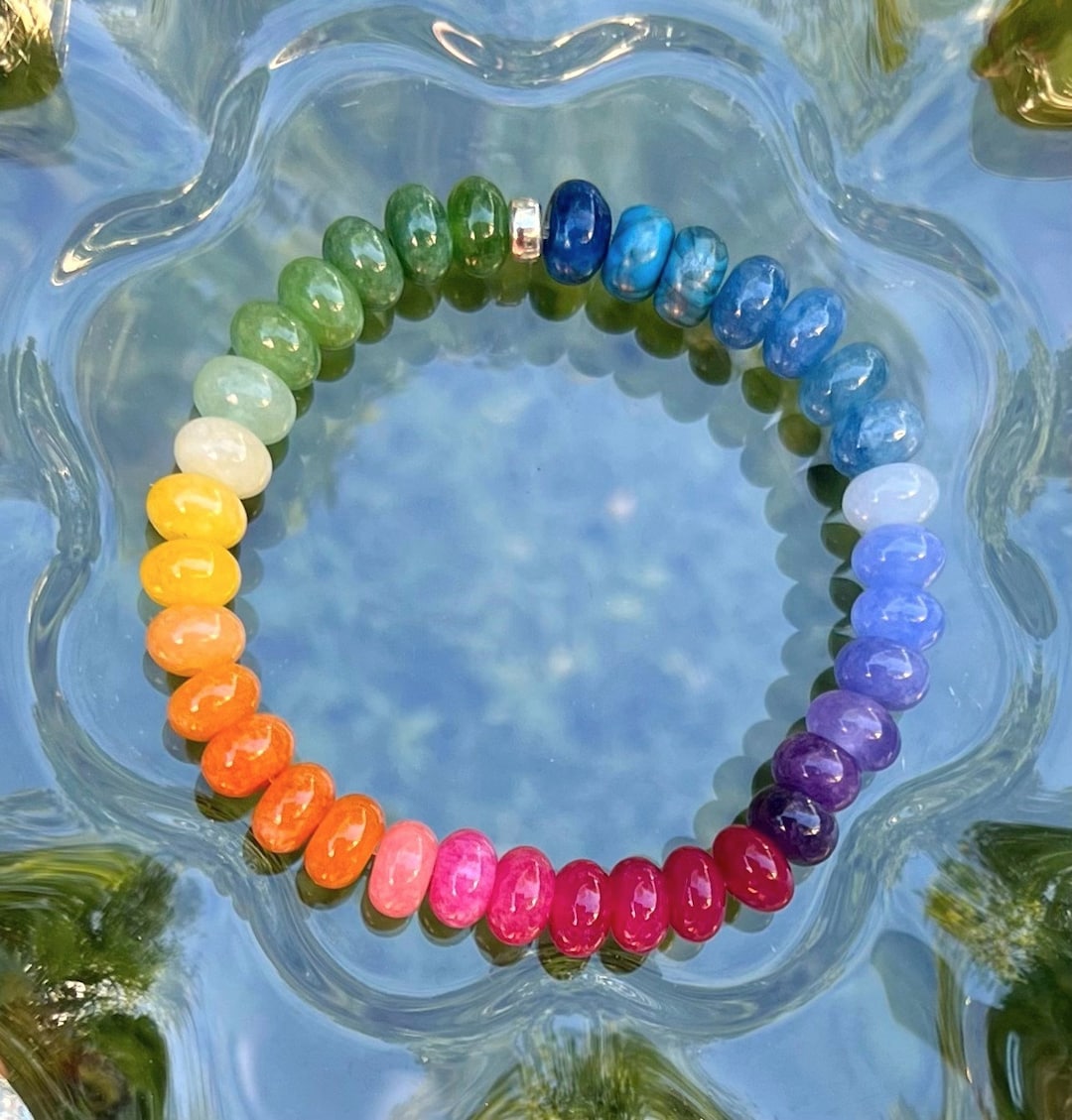 Rainbow Bracelet, Stretch Bracelet, Rainbow Gemstone Bracelet, Gemstone ...