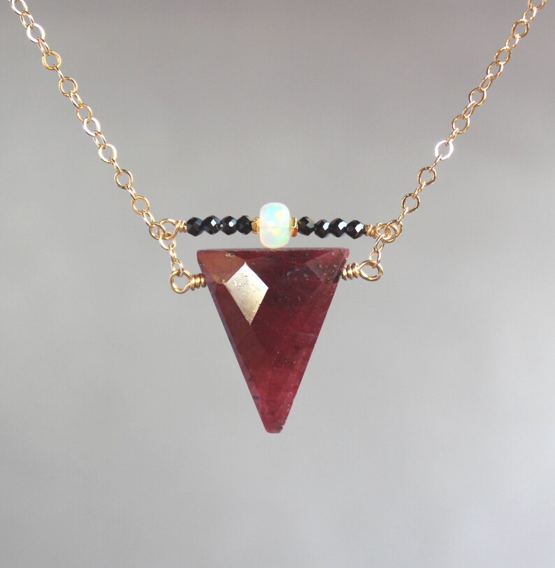 Ruby Necklace Ruby Triangle Shaped Necklace Gemstone Bar - Etsy