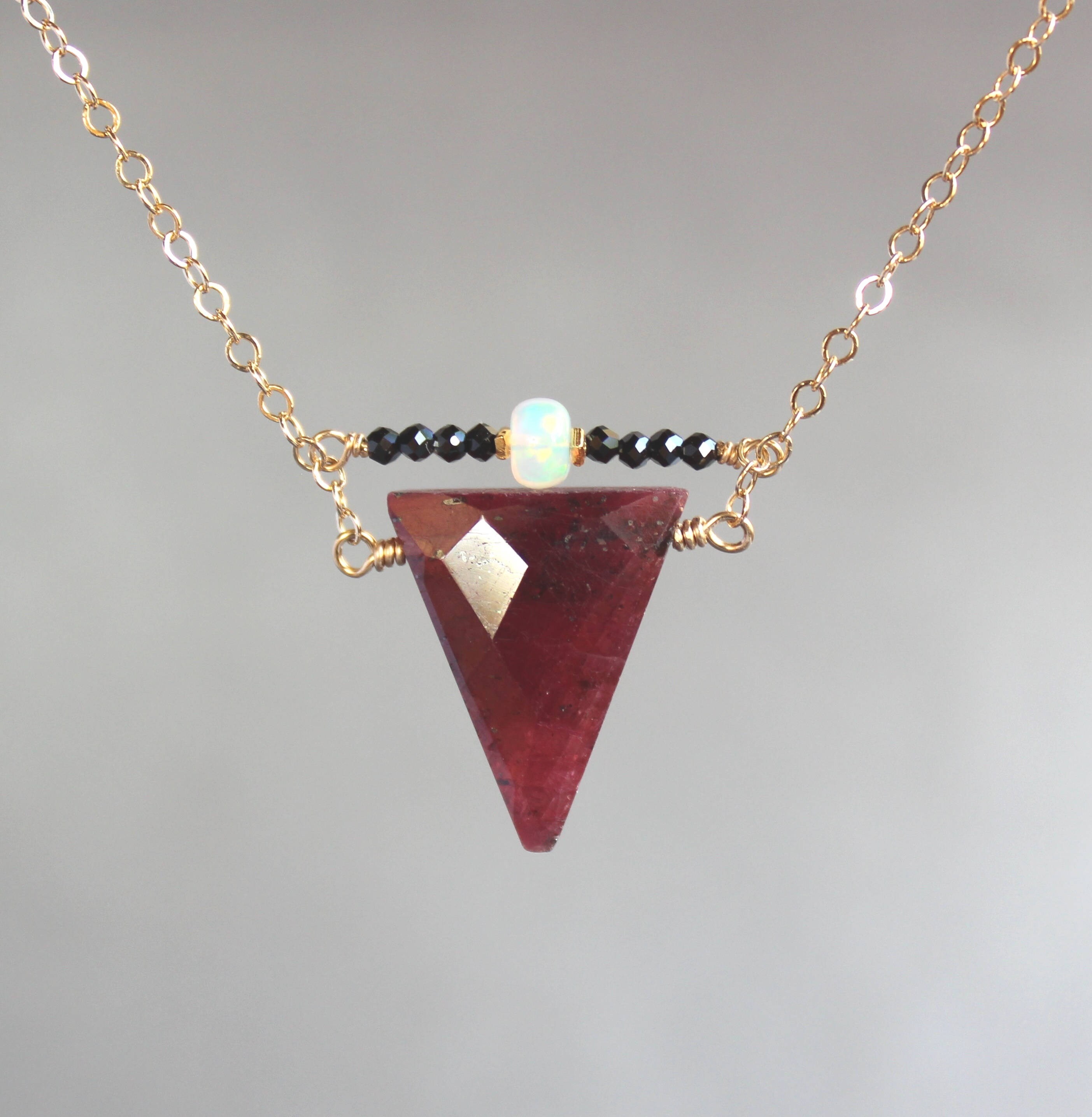 Ruby Necklace Ruby Triangle Shaped Necklace Gemstone Bar - Etsy
