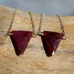 Ruby Necklace, Ruby Flag Shaped Necklace, Gemstone Bar Necklace, Ruby ...