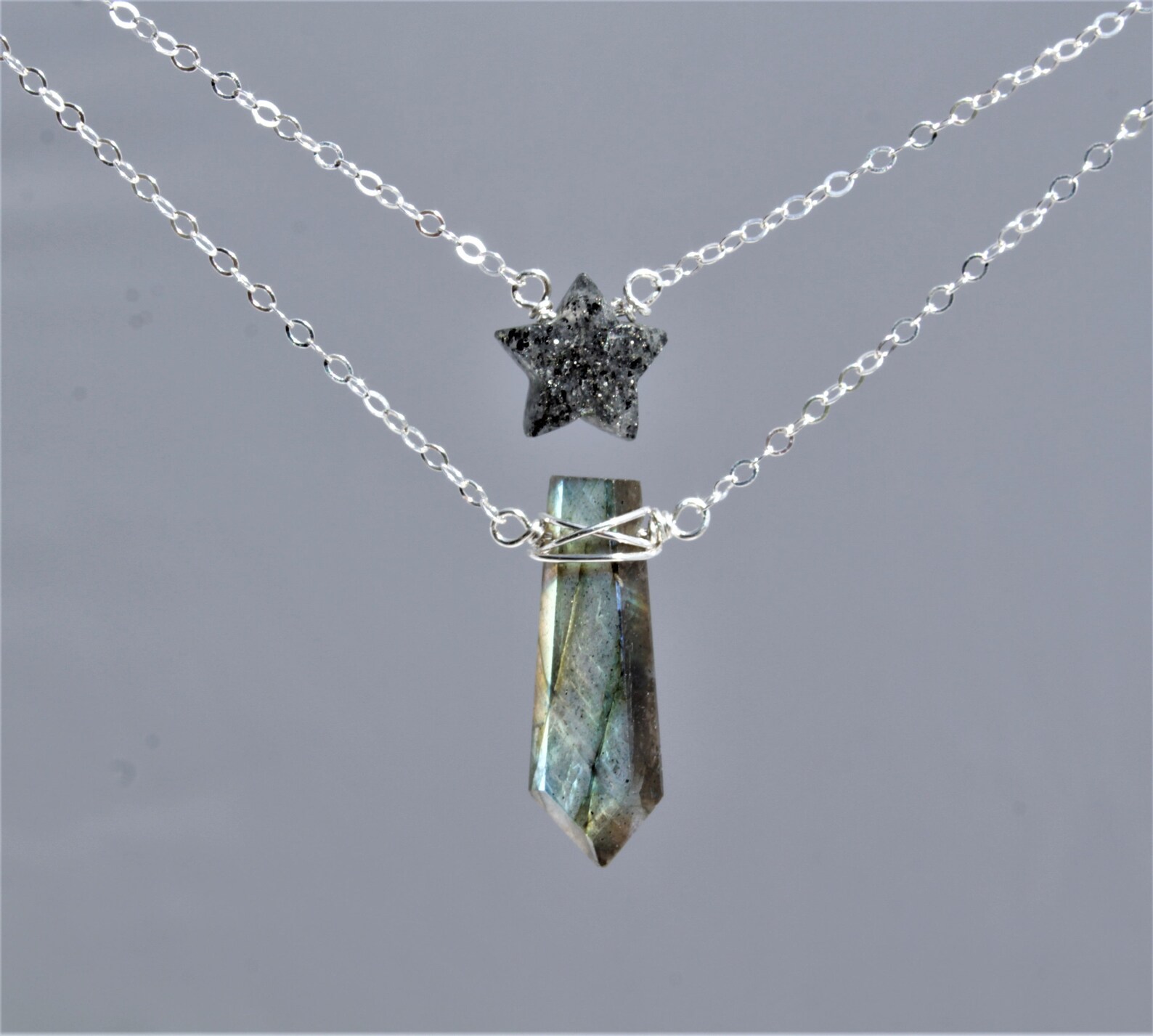 Labradorite Necklace Black Star Sunstone Necklace Layered | Etsy