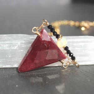 Ruby Necklace, Ruby Triangle Shaped Necklace, Gemstone Bar Necklace ...