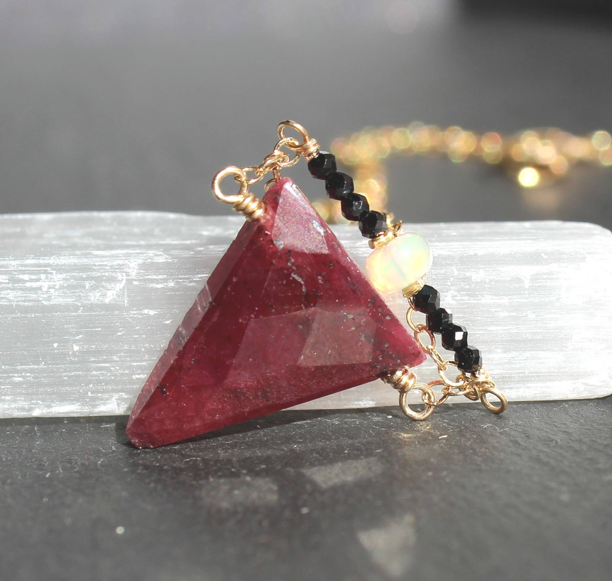 Ruby Necklace Ruby Triangle Shaped Necklace Gemstone Bar - Etsy