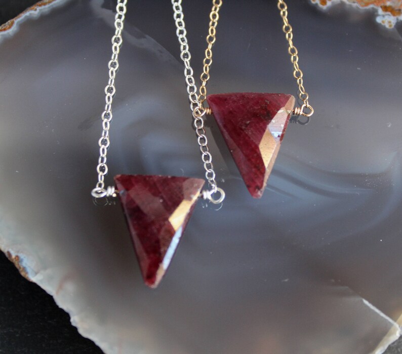 Ruby Necklace Ruby Flag Shaped Necklace Gemstone Bar | Etsy