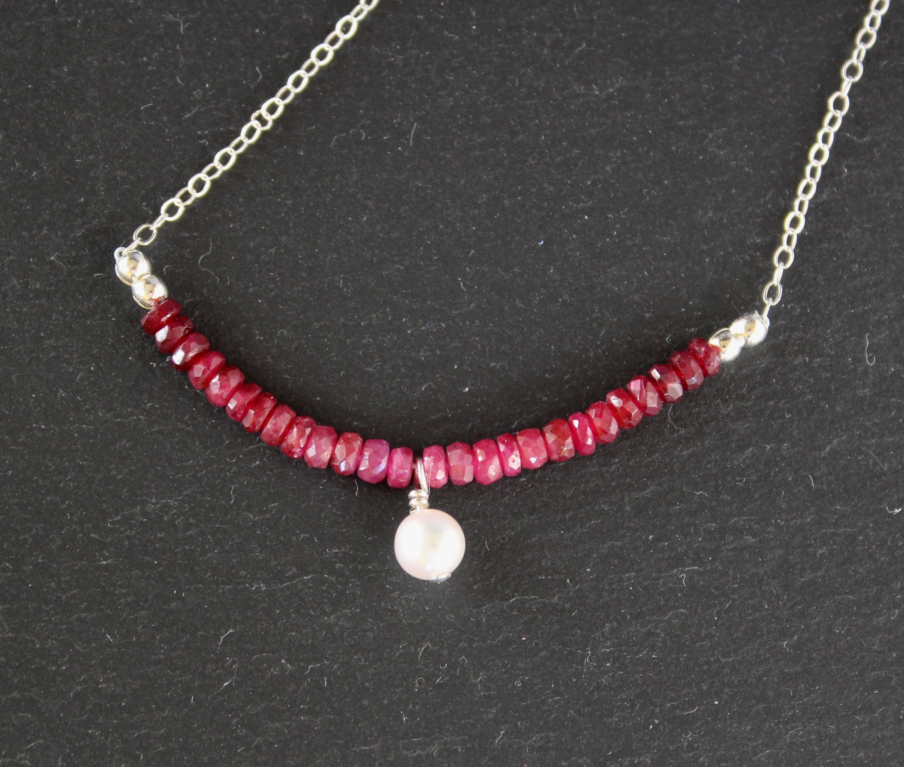 Longido Ruby Necklace With Freshwater Pearl July Birthstone | Etsy