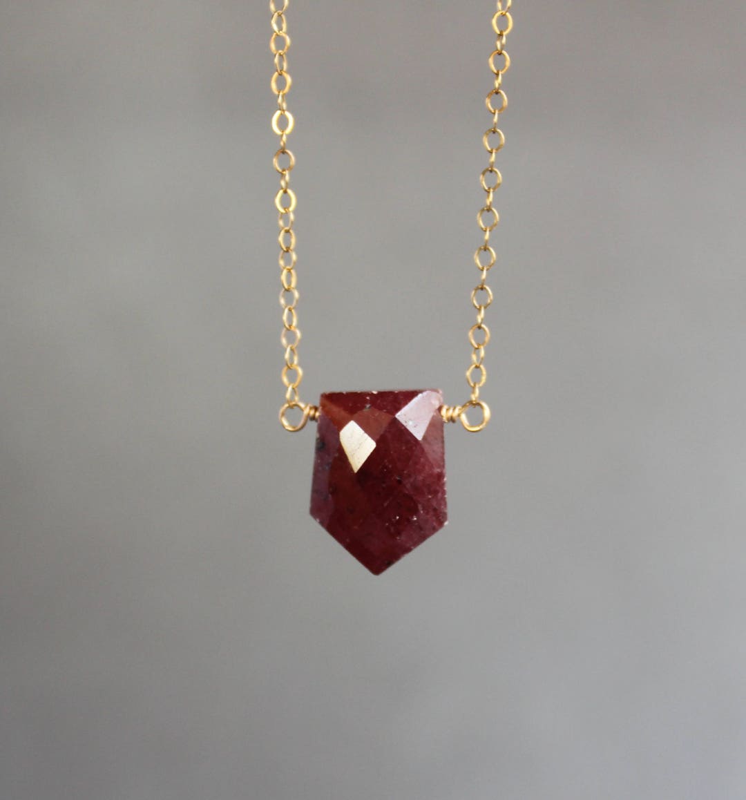 Ruby Necklace Ruby Flag Shaped Necklace Gemstone Bar - Etsy