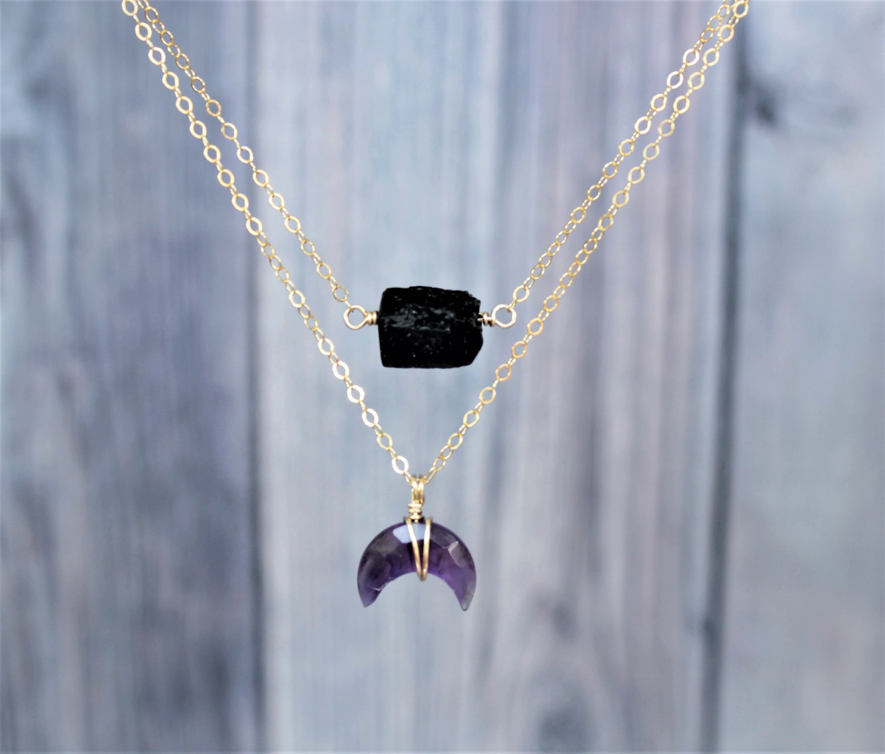 Empath Protection Necklace Raw Black Tourmaline and Amethyst | Etsy