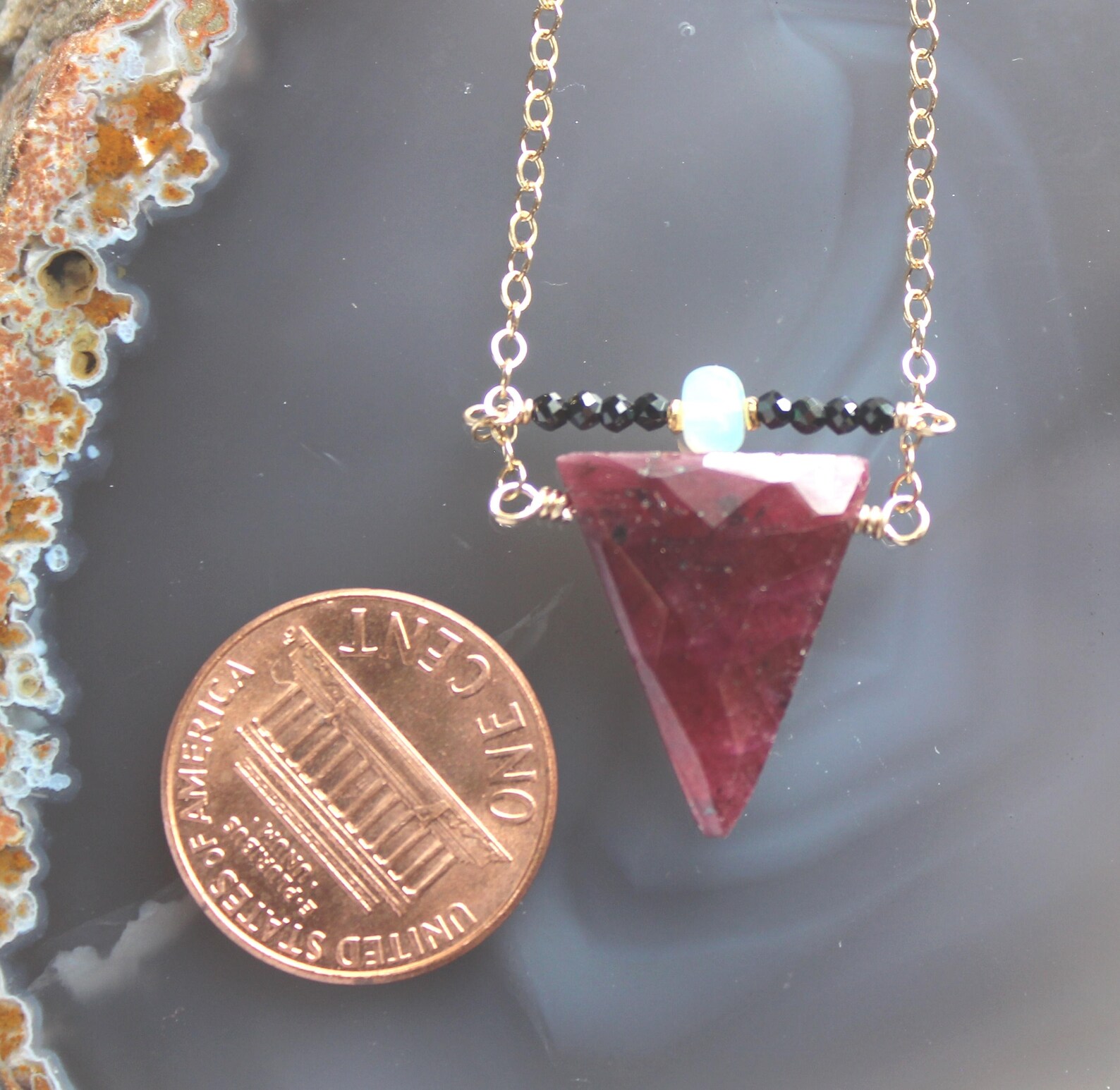 Ruby Necklace Ruby Triangle Shaped Necklace Gemstone Bar - Etsy