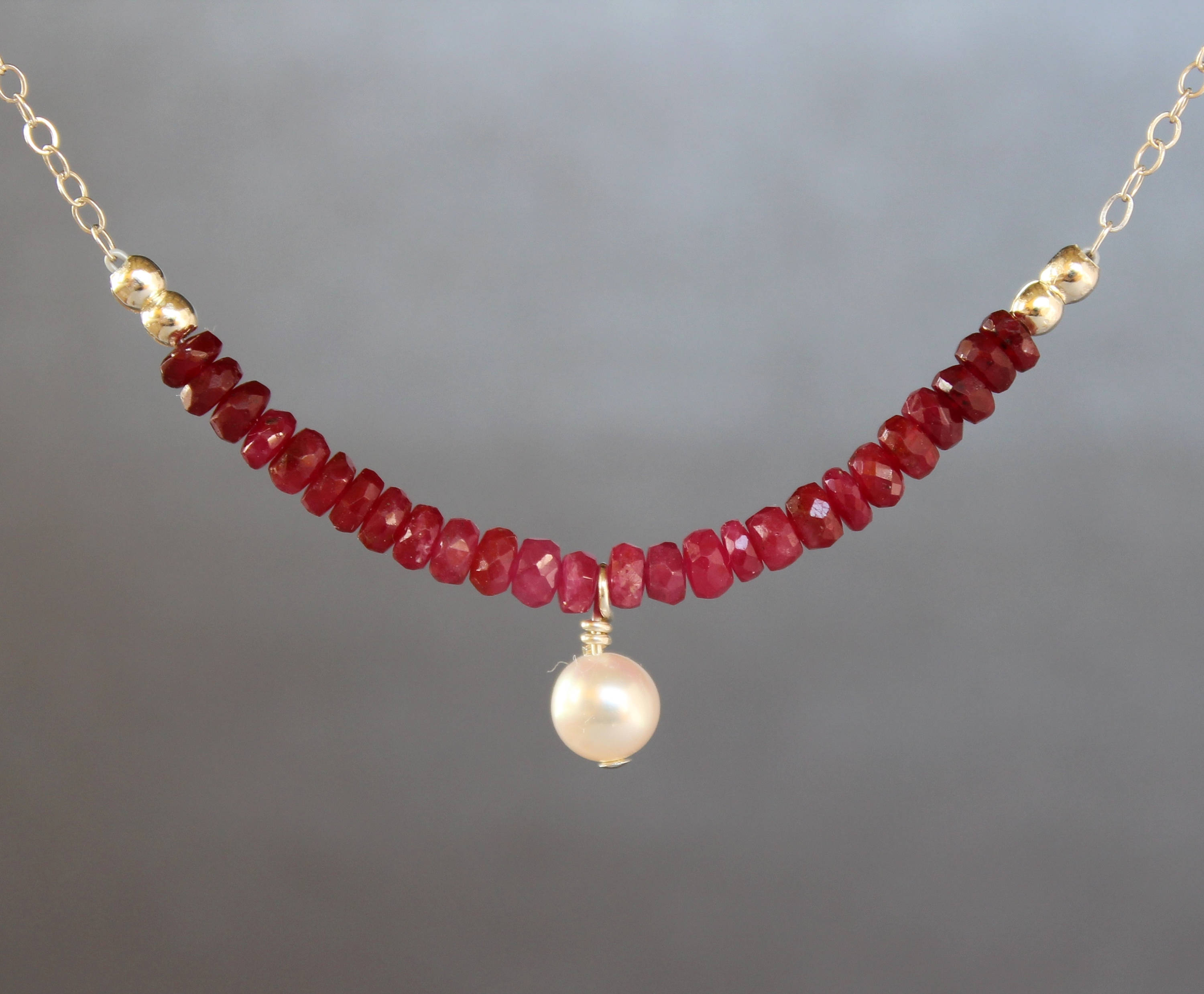 Longido Ruby Necklace With Freshwater Pearl July Birthstone | Etsy