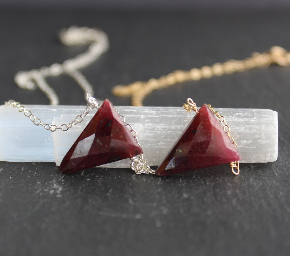 Ruby Necklace Ruby Flag Shaped Necklace Gemstone Bar | Etsy