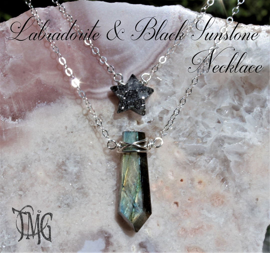 Labradorite Necklace, Black Star Sunstone Necklace, Layered Necklace ...
