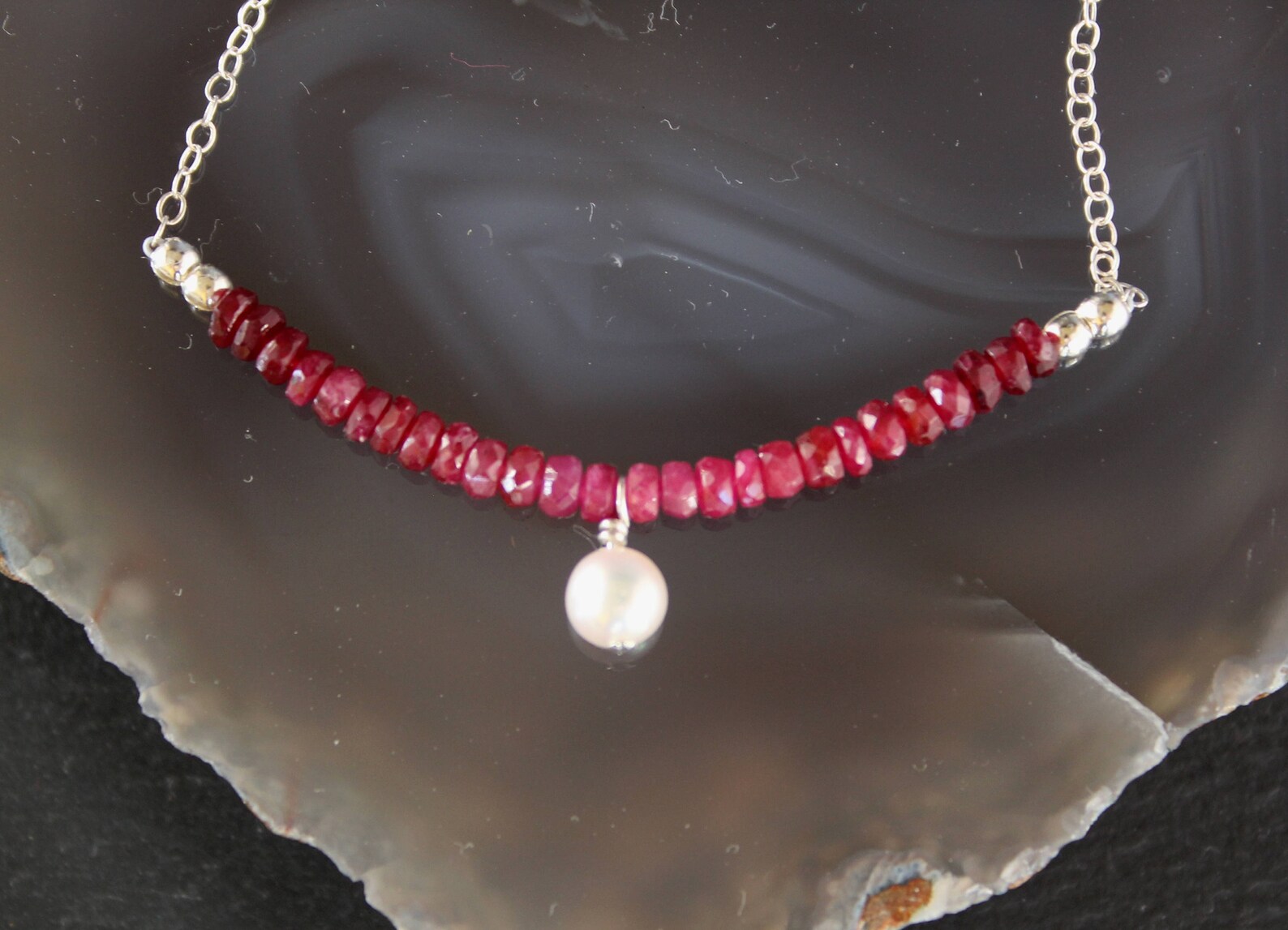 Longido Ruby Necklace With Freshwater Pearl July Birthstone | Etsy