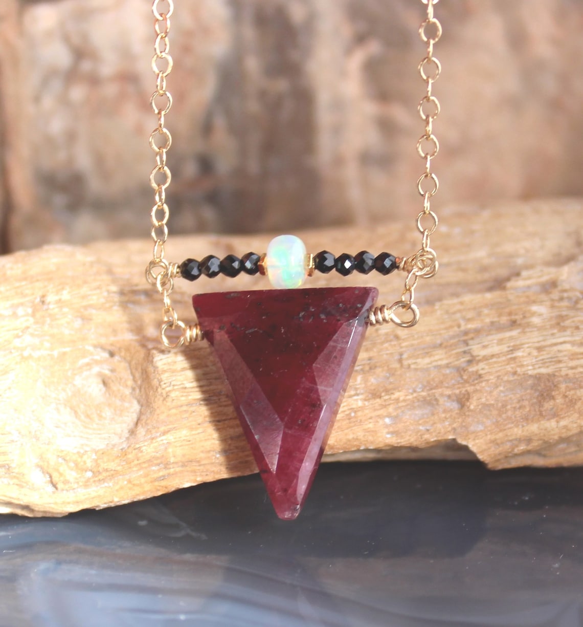 Ruby Necklace Ruby Triangle Shaped Necklace Gemstone Bar - Etsy