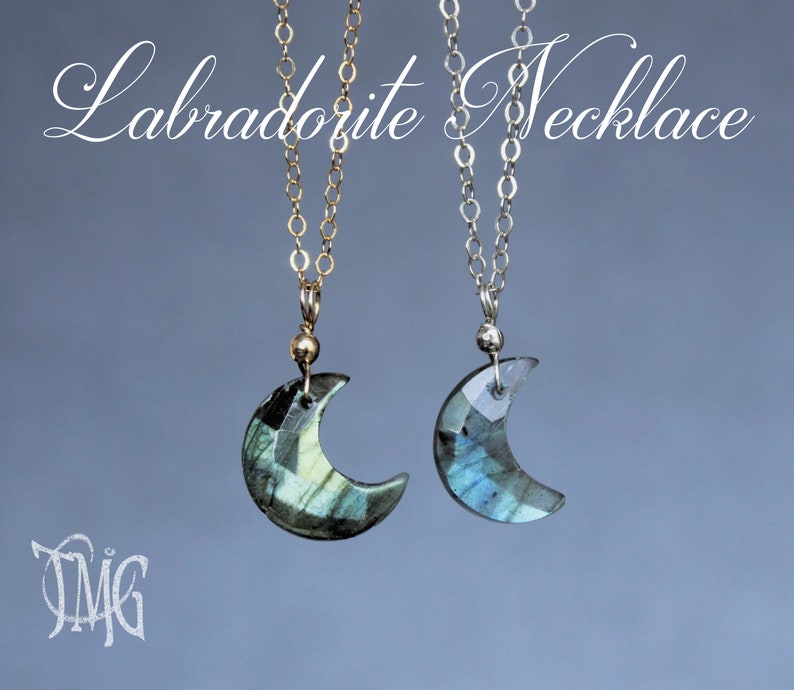 Labradorite Half Moon Necklace Dainty Genuine Gemstone - Etsy