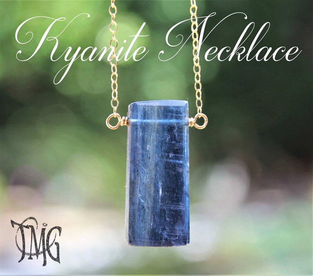 Kyanite Necklace With Big Kyanite Pendant for Taurus Birthstone, Genuine Gemstone Indigo Blue ...