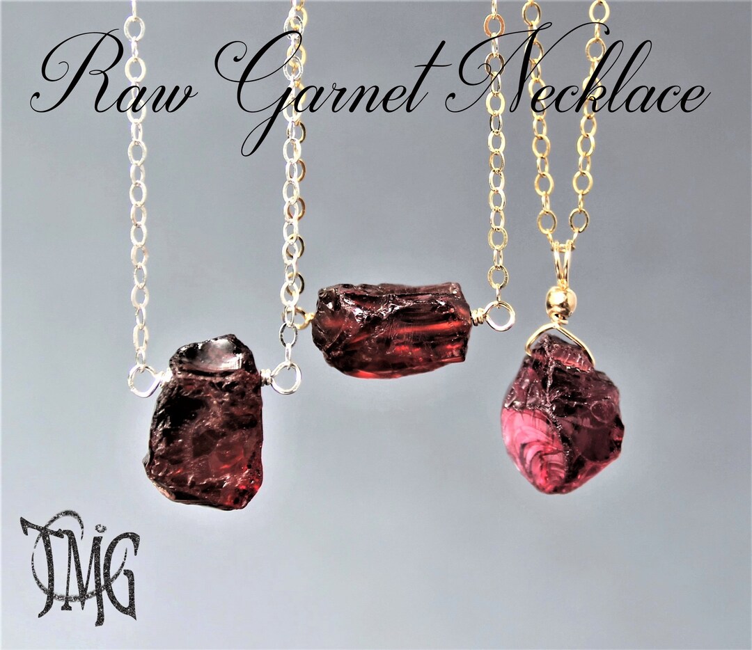 Raw Garnet Necklace, Petite Garnet Rough Necklace, Garnet Necklace, January Birthstone, Dainty ...