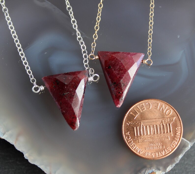 Ruby Necklace Ruby Flag Shaped Necklace Gemstone Bar | Etsy