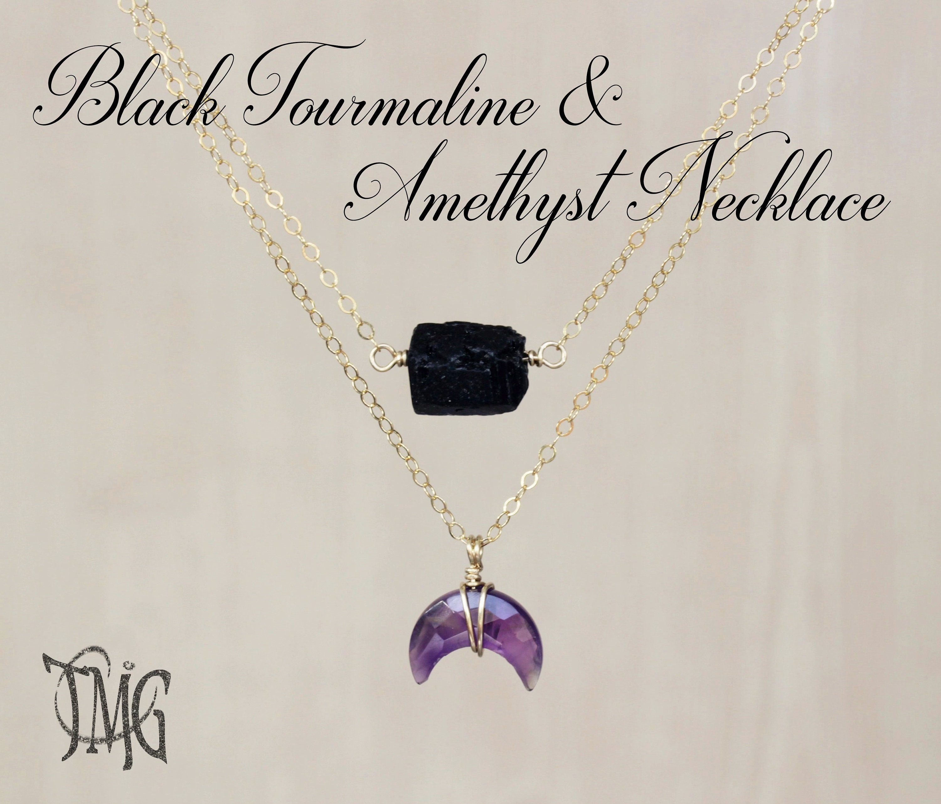 Empath Protection Necklace Raw Black Tourmaline and Amethyst | Etsy