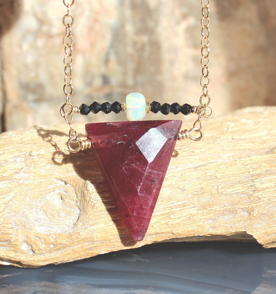 Ruby Necklace Ruby Triangle Shaped Necklace Gemstone Bar | Etsy