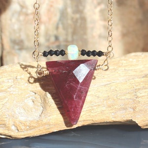 Ruby Necklace, Ruby Triangle Shaped Necklace, Gemstone Bar Necklace ...