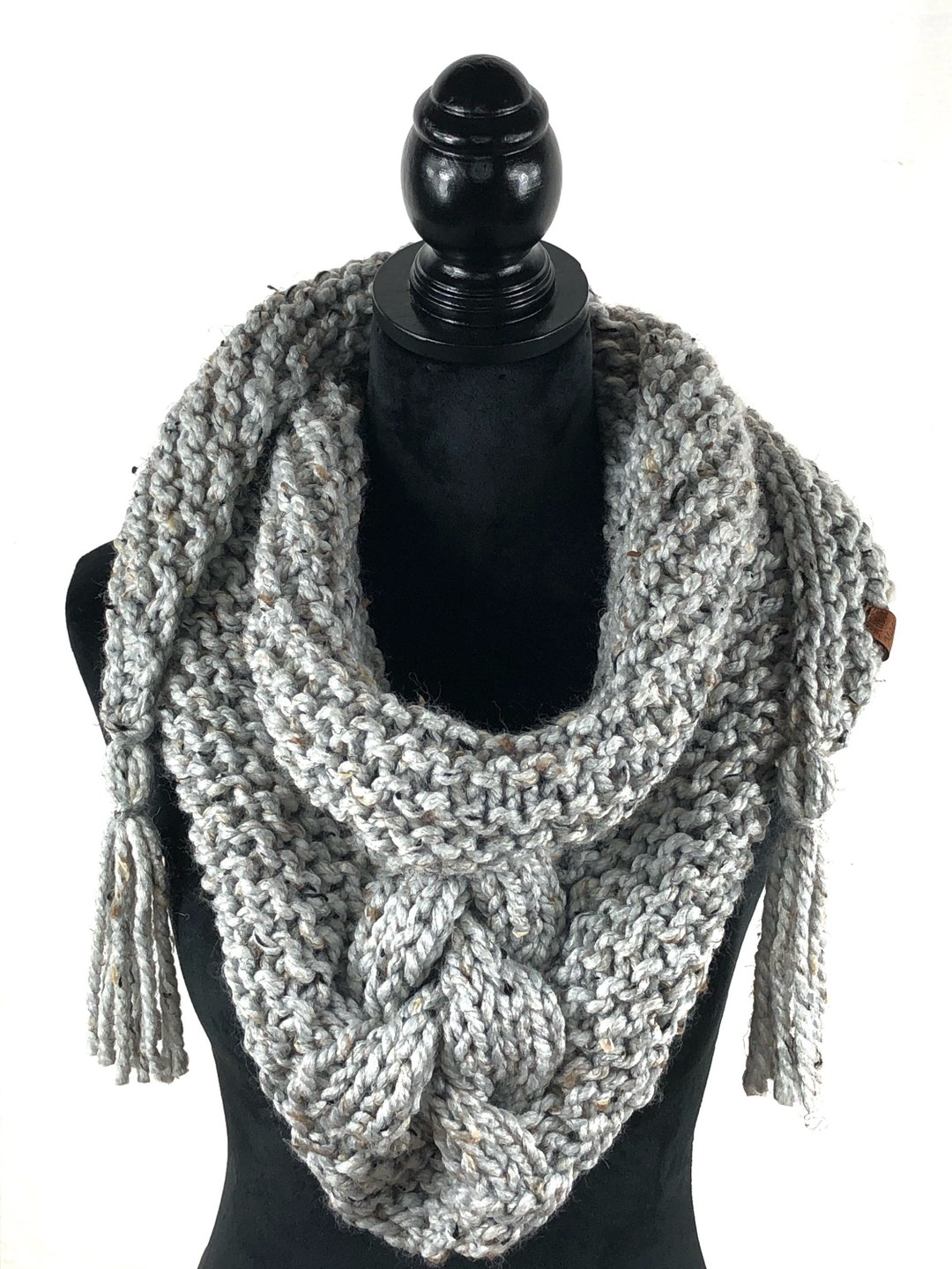 Gray Tweed Triangle Knitted Scarf Triangle Knit Scarf With - Etsy