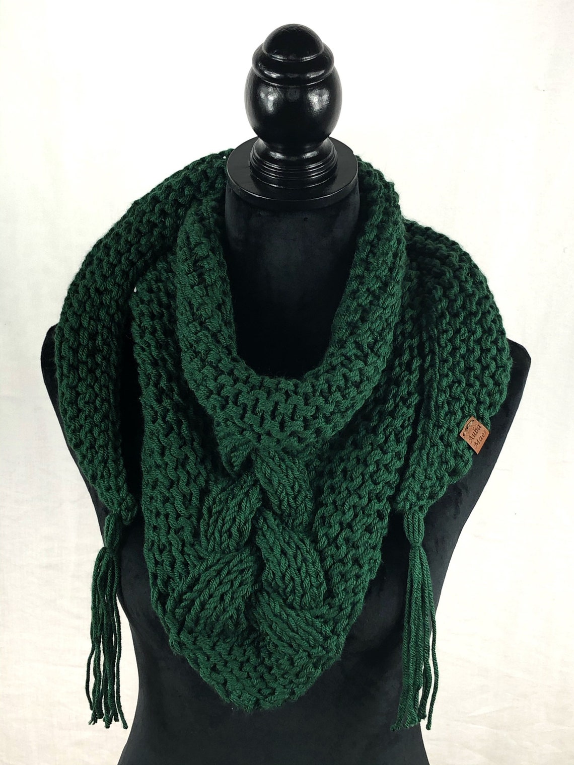 Forest Green Triangle Knitted Scarf, Triangle Knit Scarf With Cable ...