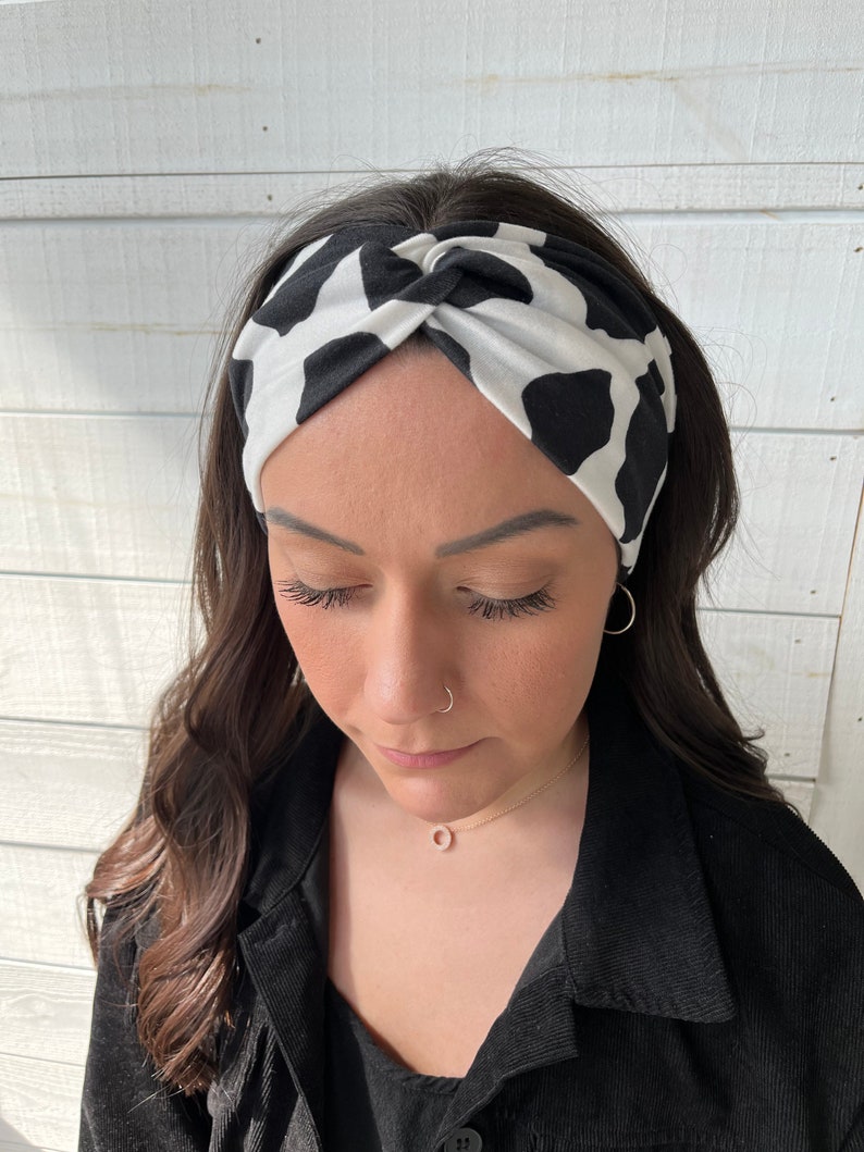Cow Print Twisted Headband, Black and White Animal Print Turban - Etsy