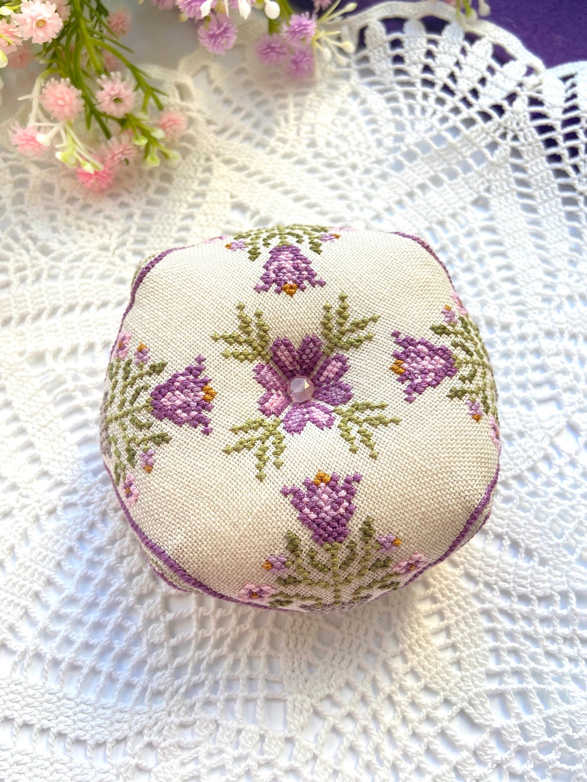 Biscornu Pattern PDF Spring Flowers Cross Stitch Pincushion Instant ...