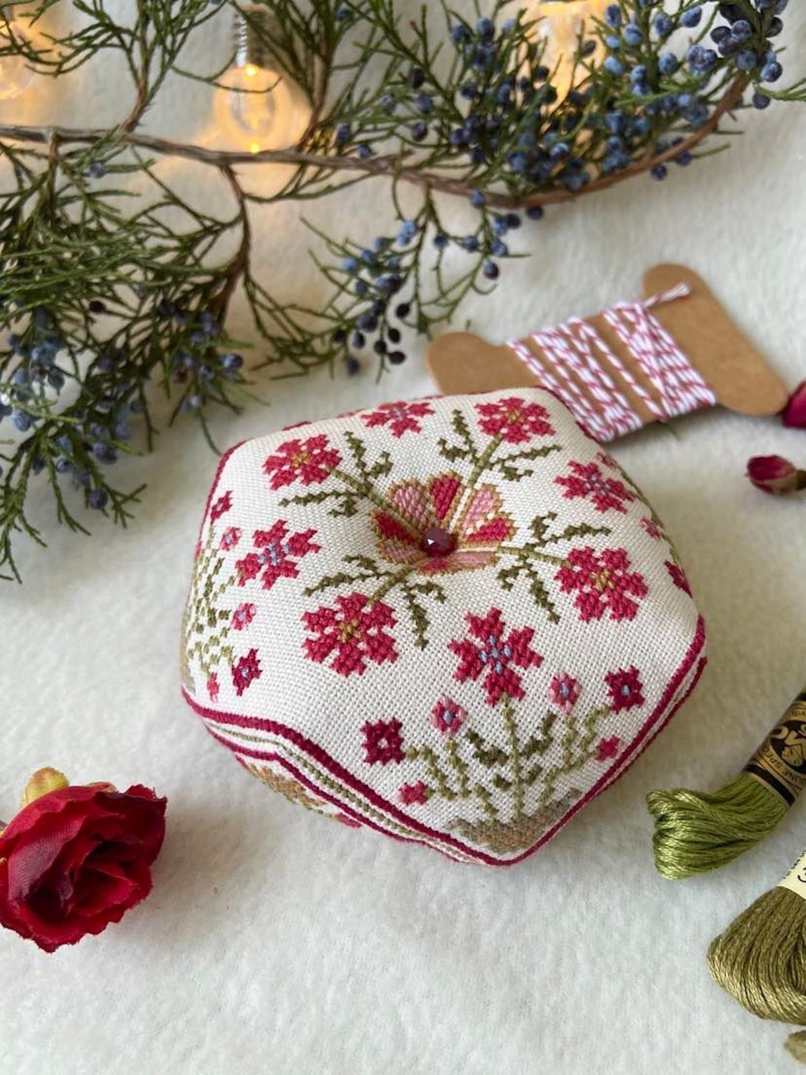 Biscornu Pattern PDF Flower Basket Cross Stitch Pincushion Instant ...