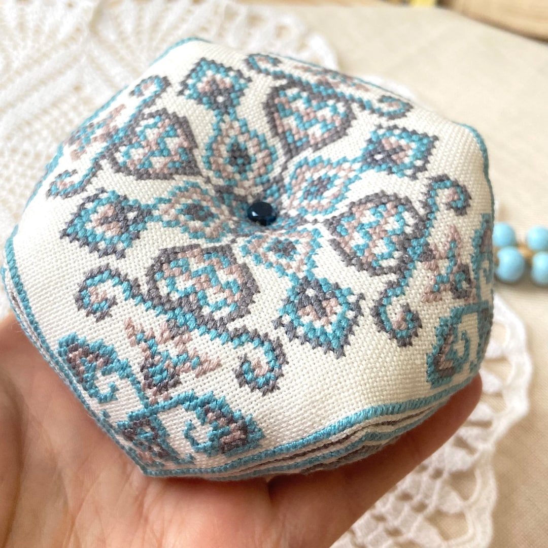 Biscornu Pattern PDF Peacock Blue Pincushion Cross Stitch Pincushion ...