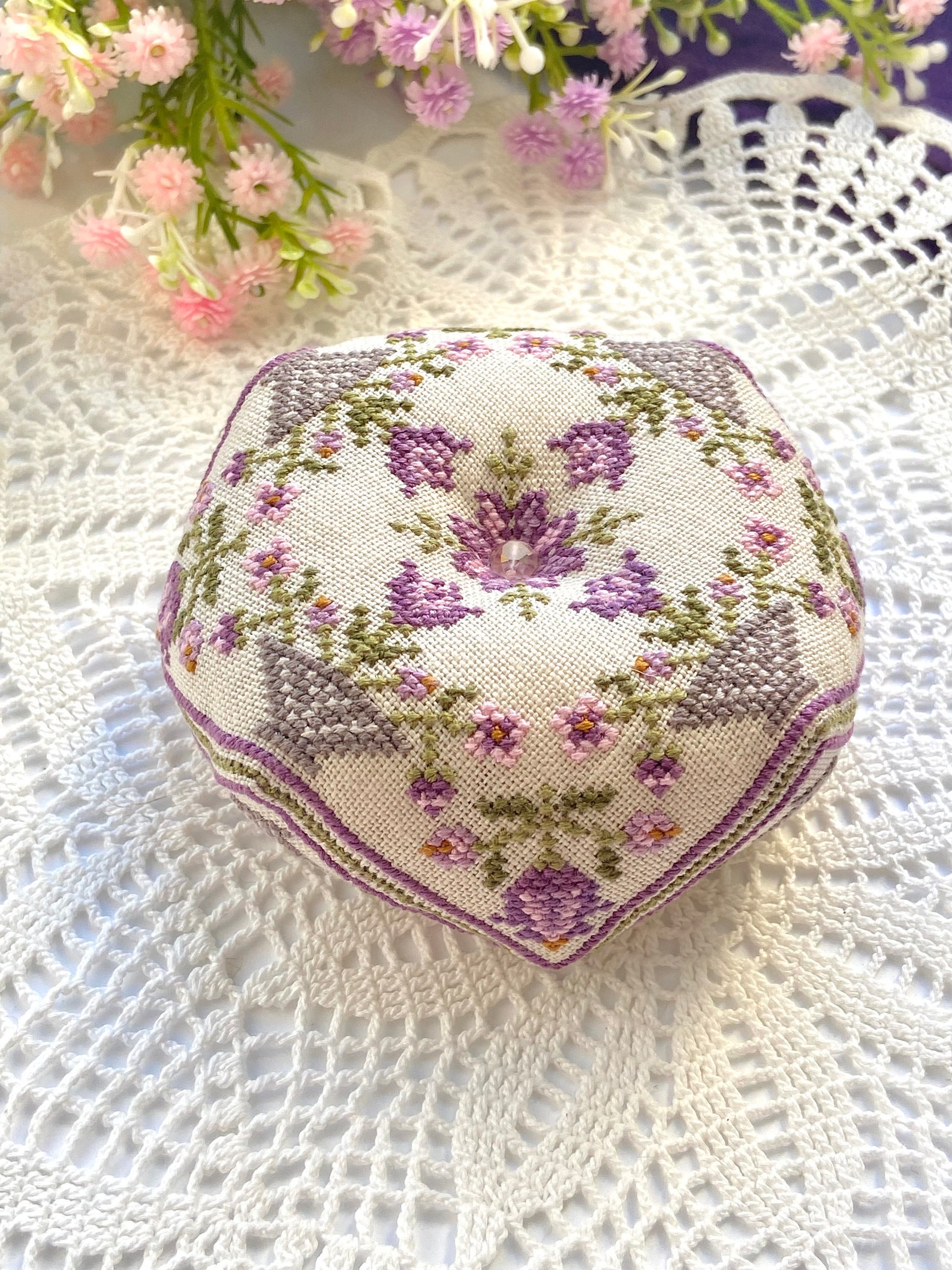 Biscornu Pattern PDF Spring Flowers Cross Stitch Pincushion Instant ...