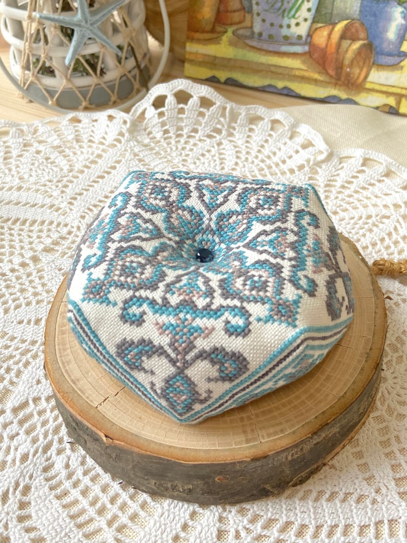 Biscornu Pattern PDF Peacock Blue Pincushion Cross Stitch Pincushion ...