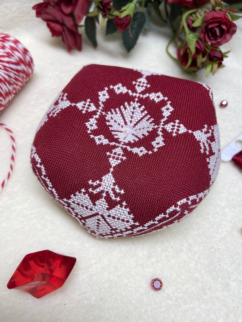 Christmas Biscornu Pincushion Pattern: Red & White Cross Stitch (PDF ...