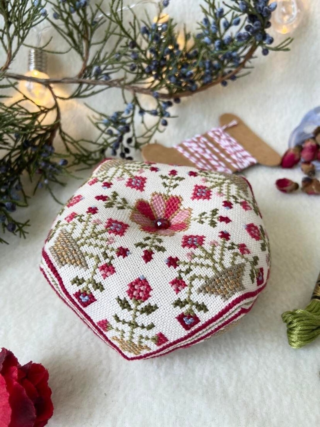 Biscornu Pattern PDF Flower Basket Cross Stitch Pincushion Instant ...