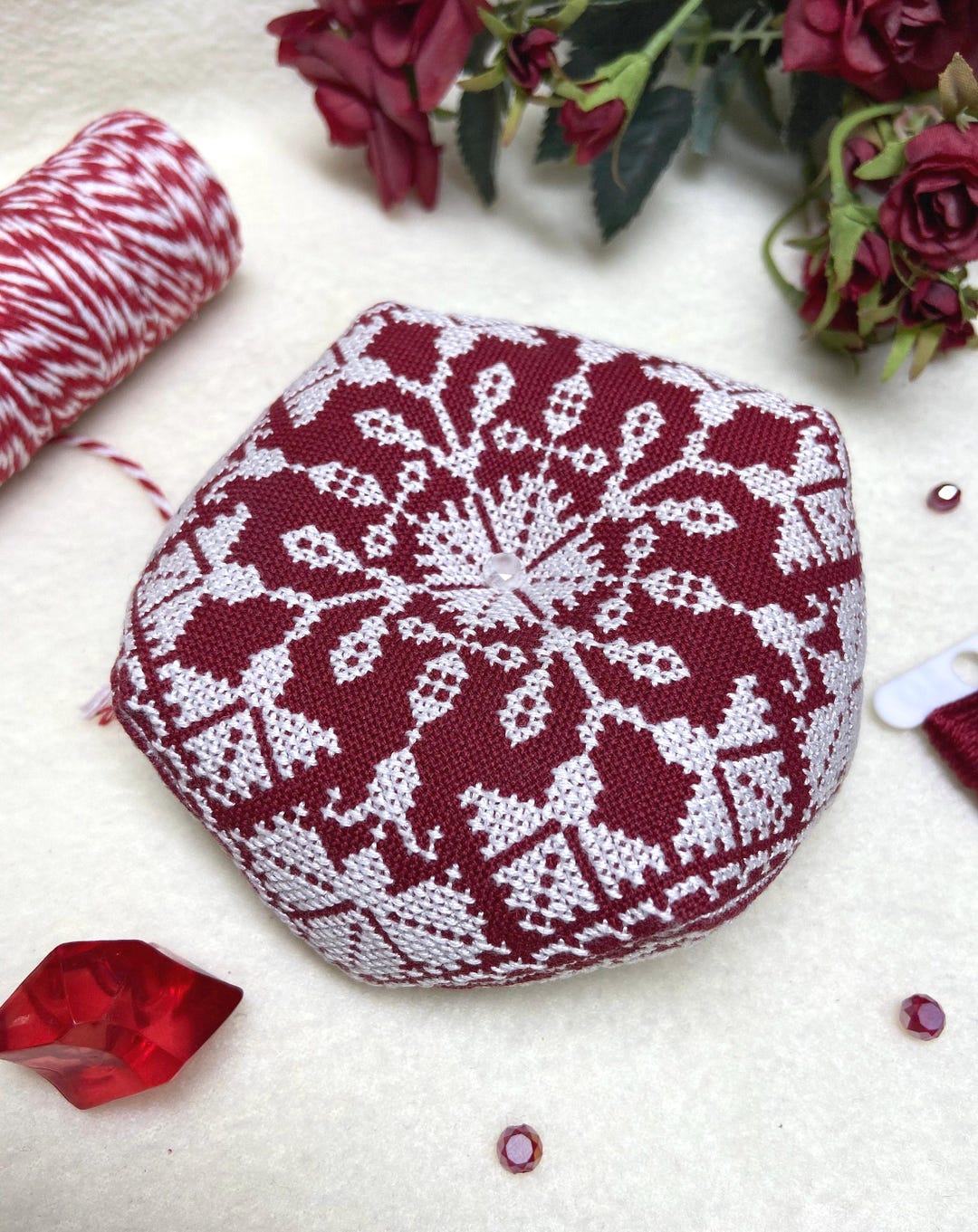Christmas Biscornu Pincushion Pattern: Red & White Cross Stitch (PDF ...