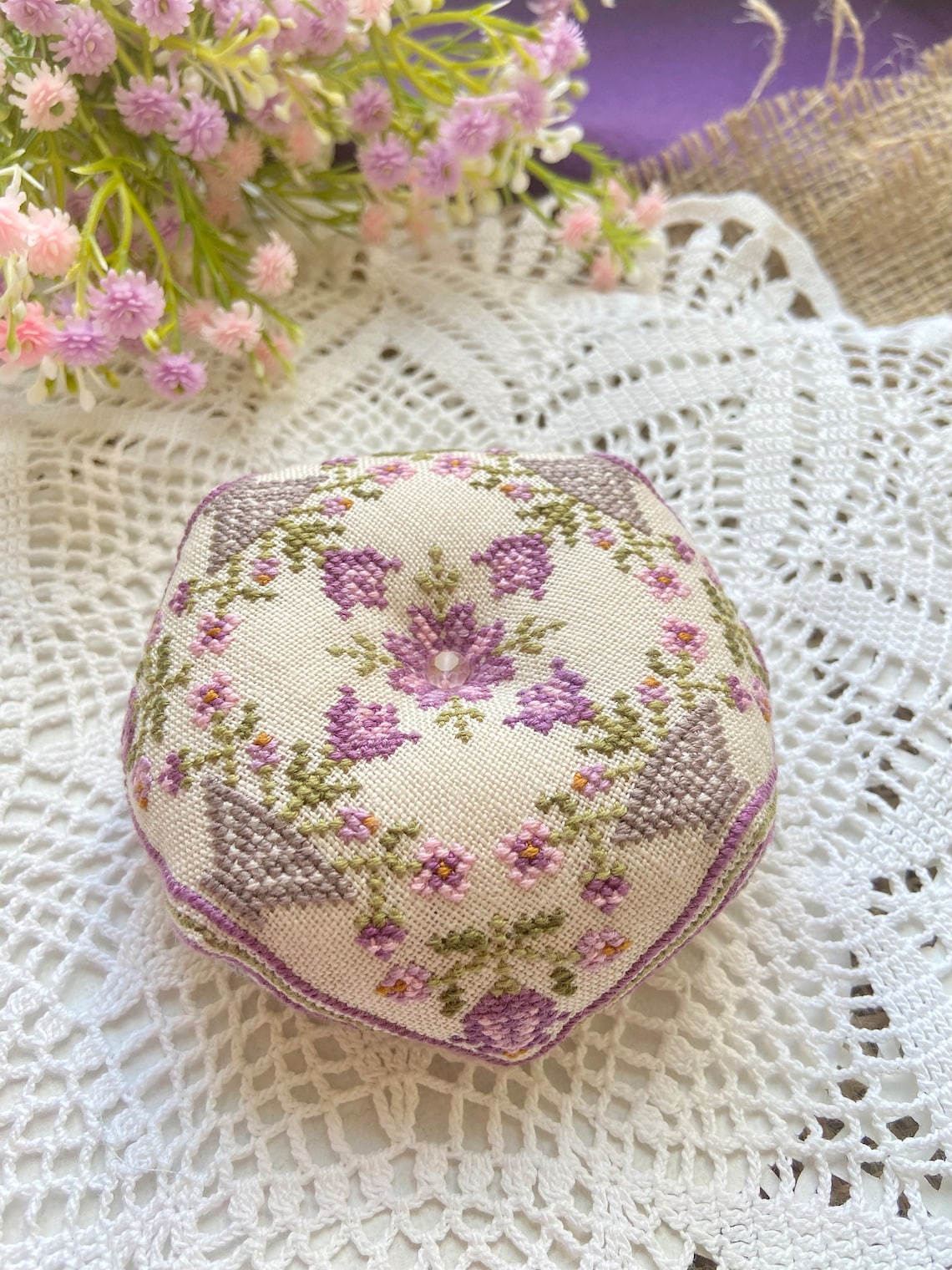Biscornu Pattern PDF Spring Flowers Cross Stitch Pincushion Instant ...