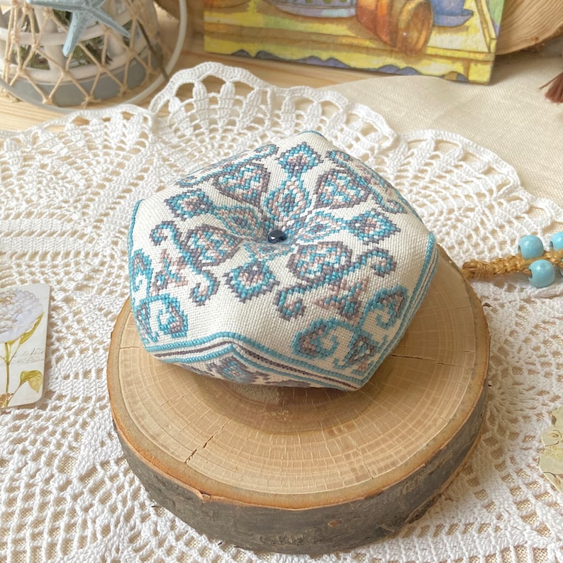 Biscornu Pattern PDF Peacock Blue Pincushion Cross Stitch Pincushion ...