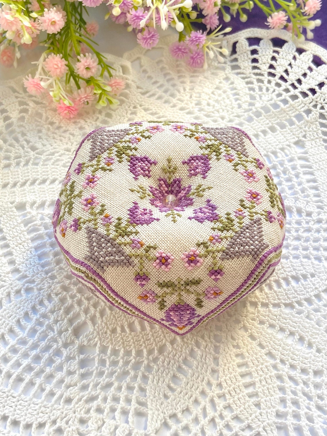 Biscornu Pattern PDF Spring Flowers Cross Stitch Pincushion Instant ...