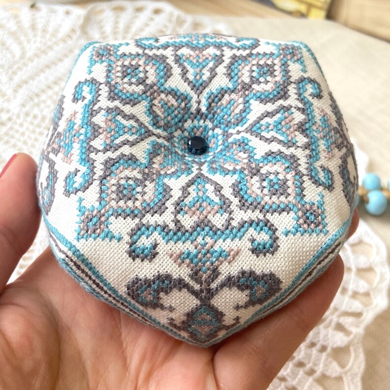 Biscornu Pattern PDF Peacock Blue Pincushion Cross Stitch Pincushion ...