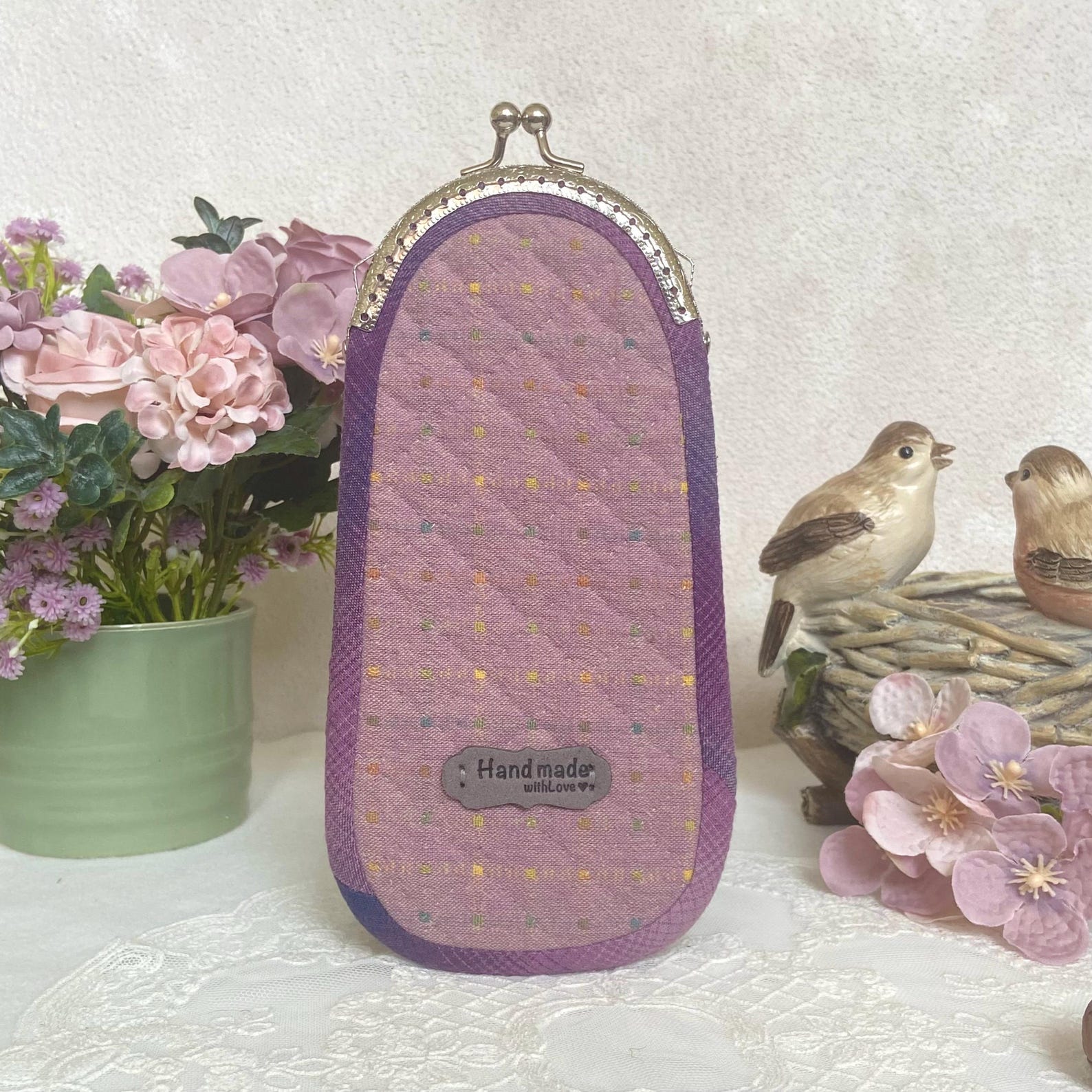 Patchwork Glasses Case Quilted Sunglasses Case Handmade Quilted Glasses Case Kiss Lock Glasses ...