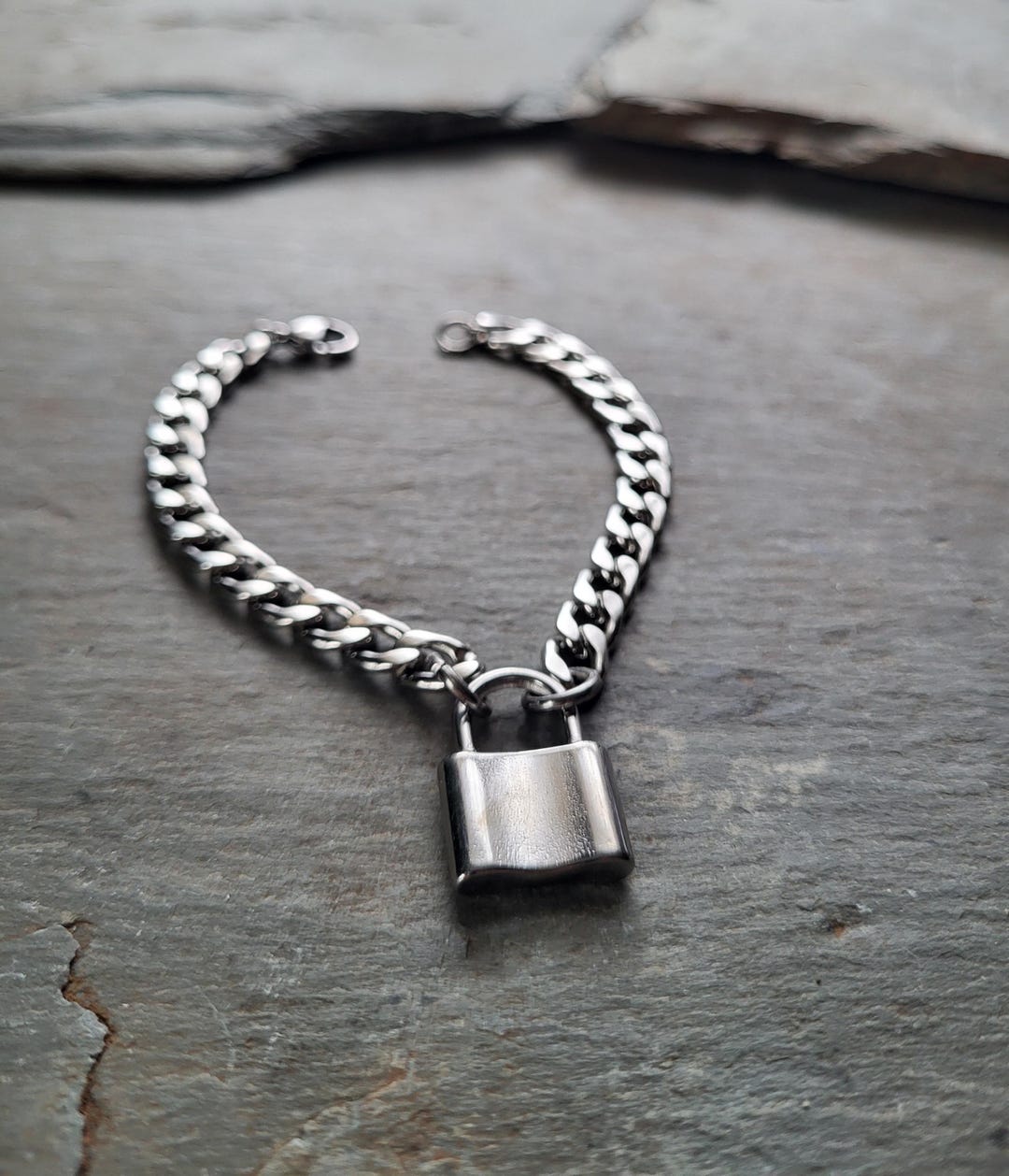 Padlock Curb Chain Bracelet | Stainless Steel | Unisex | Grunge ...