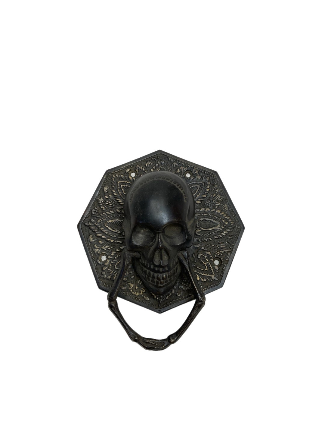 Skull Door Knocker on Ornate Octagonal Base - Etsy